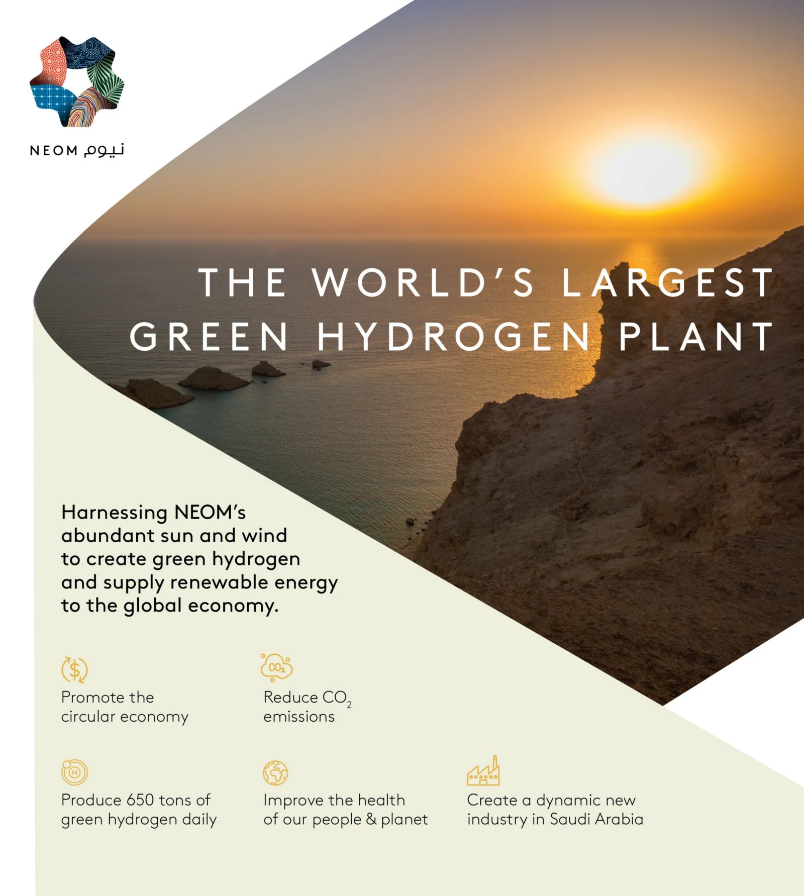 NEOM WILL BE THE HOME TO WORLD’S LARGEST RENEWABLE HYDROGEN PROJECT